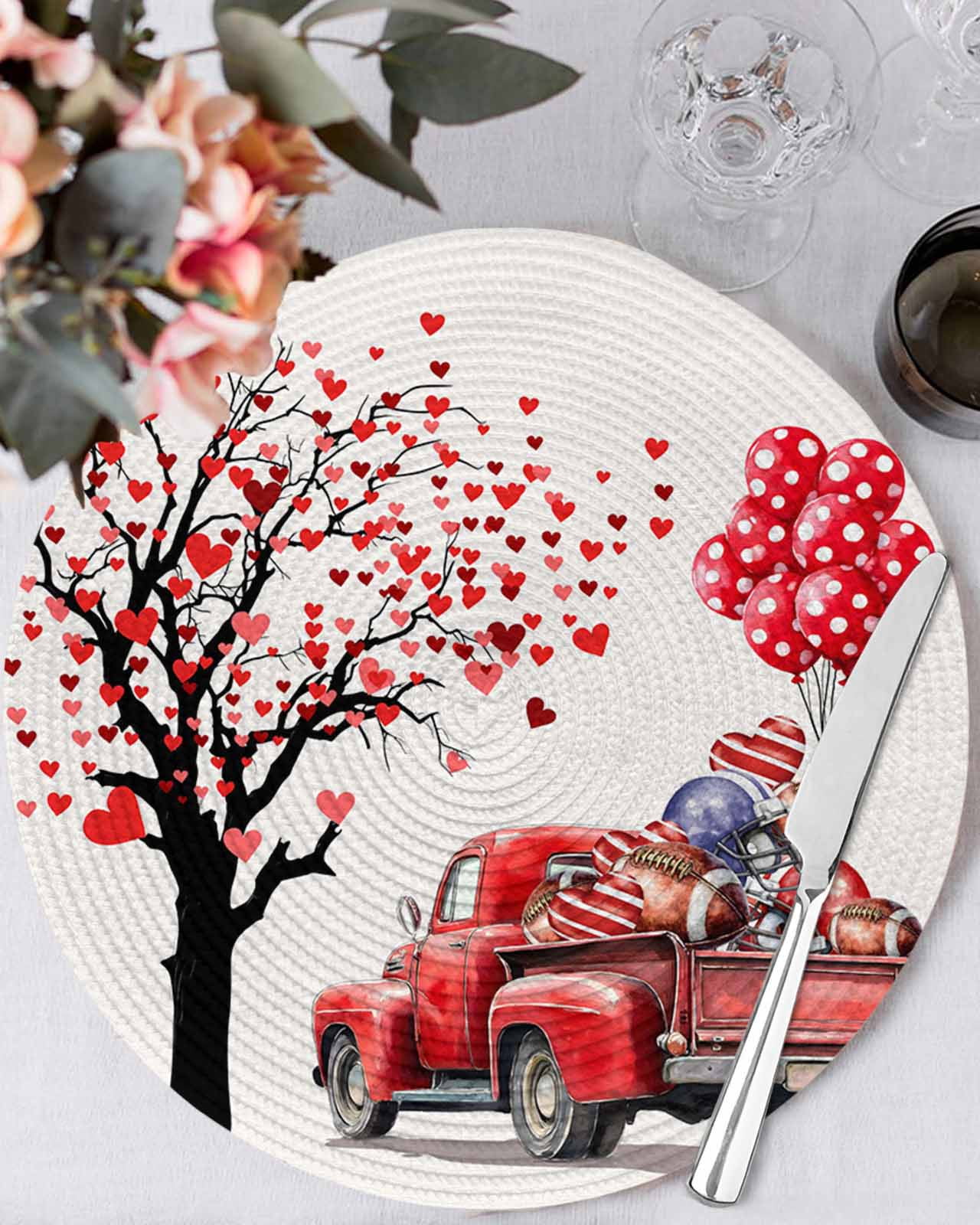 15 Inch Round Placemats Set of 6, Valentine's Day Non Slip Heat ...