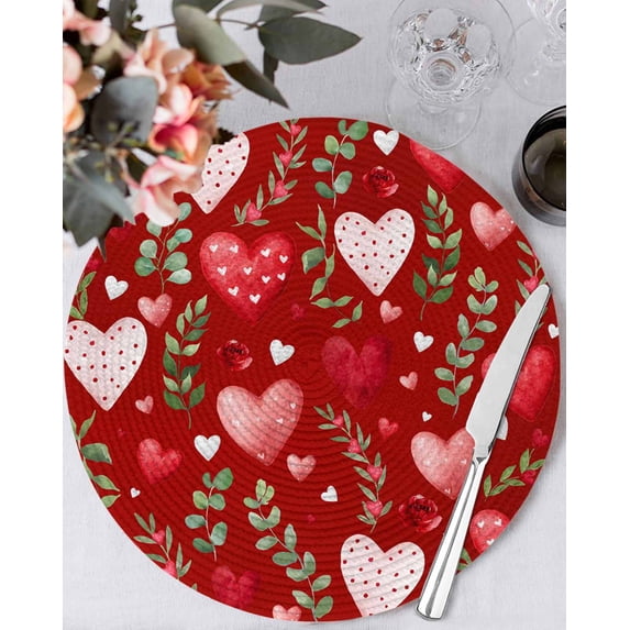 15 Inch Round Placemats Set of 6, Valentines Non Slip Heat Insulation ...