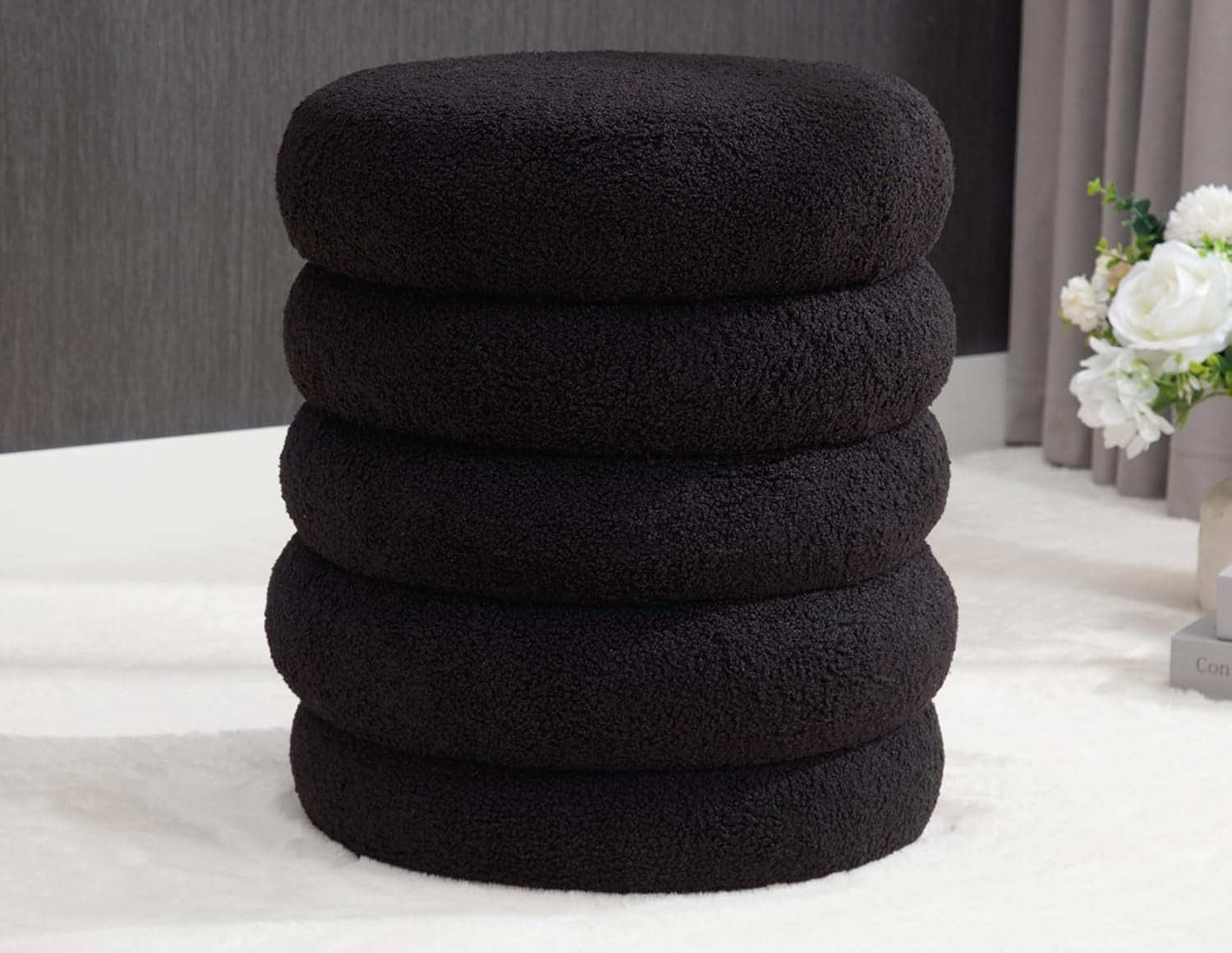 15 Inch Round Storage Ottoman Modern Footrest with Soft Padded Seat ...