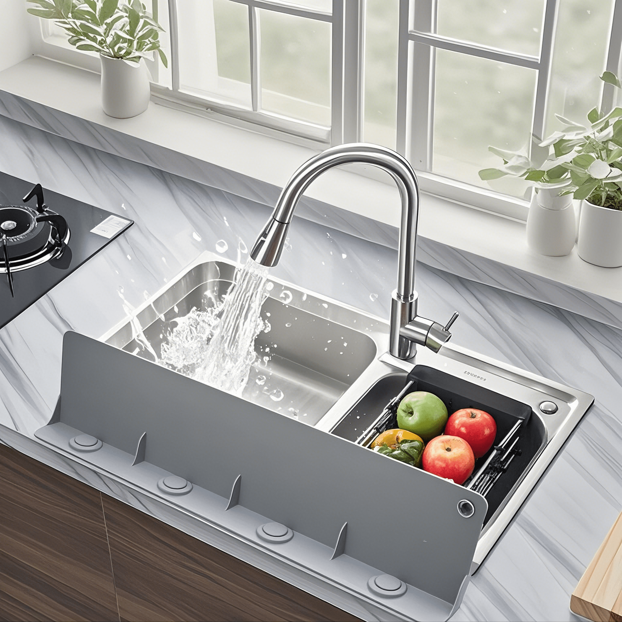 15 Inch Silicone Sink Splash Guard with Super-Strong Suction Cups ...