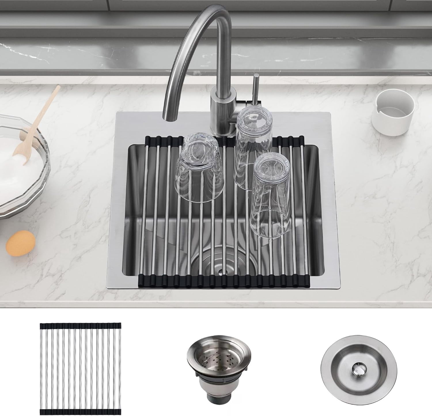 15 Inch Small Bar Sink Drop In - FUBARK 15x15 RV Kitchen Sink 16G 9 ...