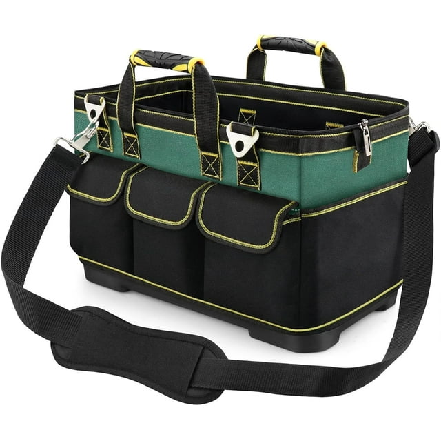15 Inch Tool Bag with Hard Bottom, 1680D Electrician Tool Bags for Men, Heavy Duty Open Top Tool ...