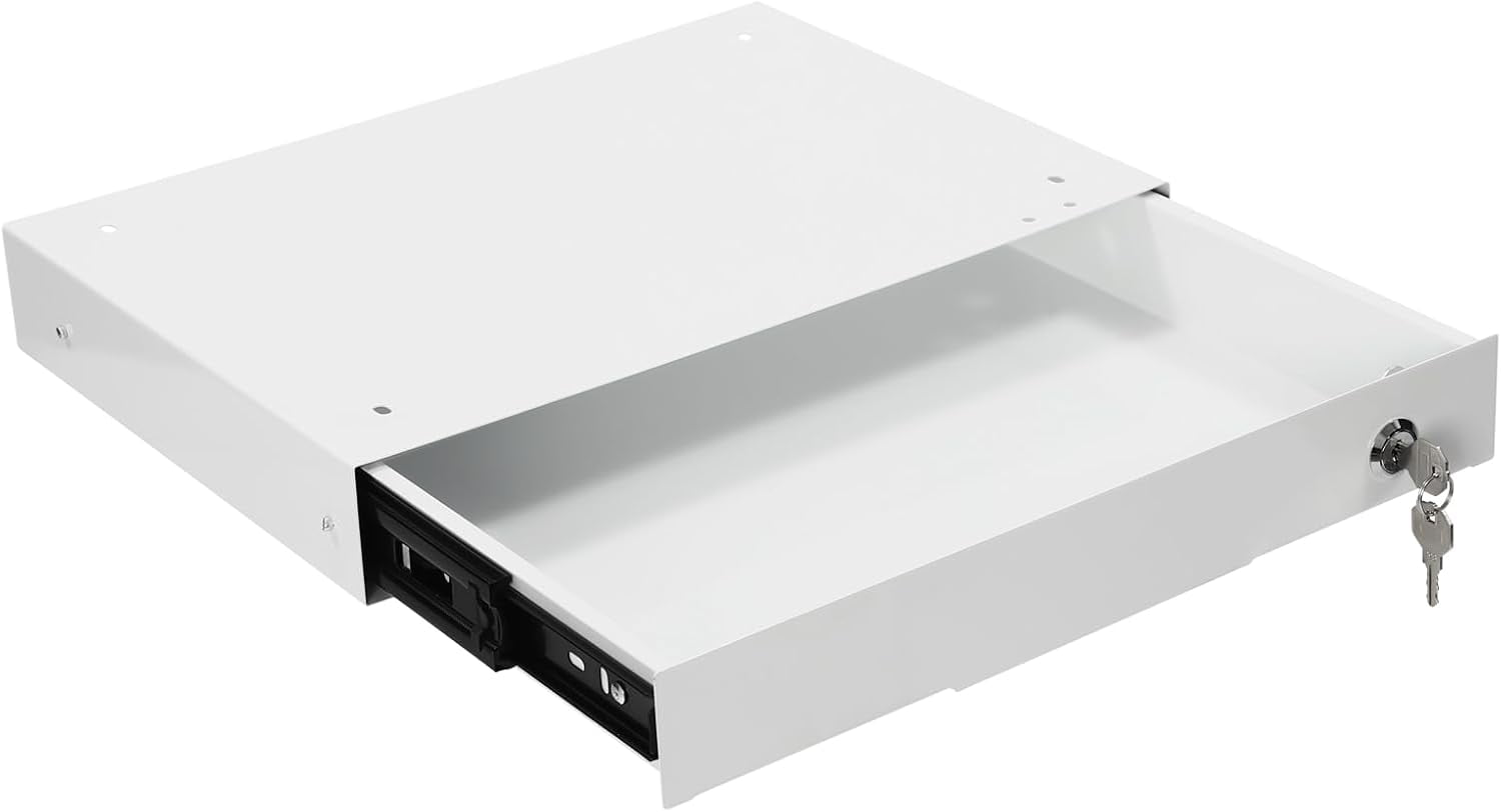15 Inch Under Desk Mounted Sliding Pull Out Drawer Keys Office Whiteusa ...