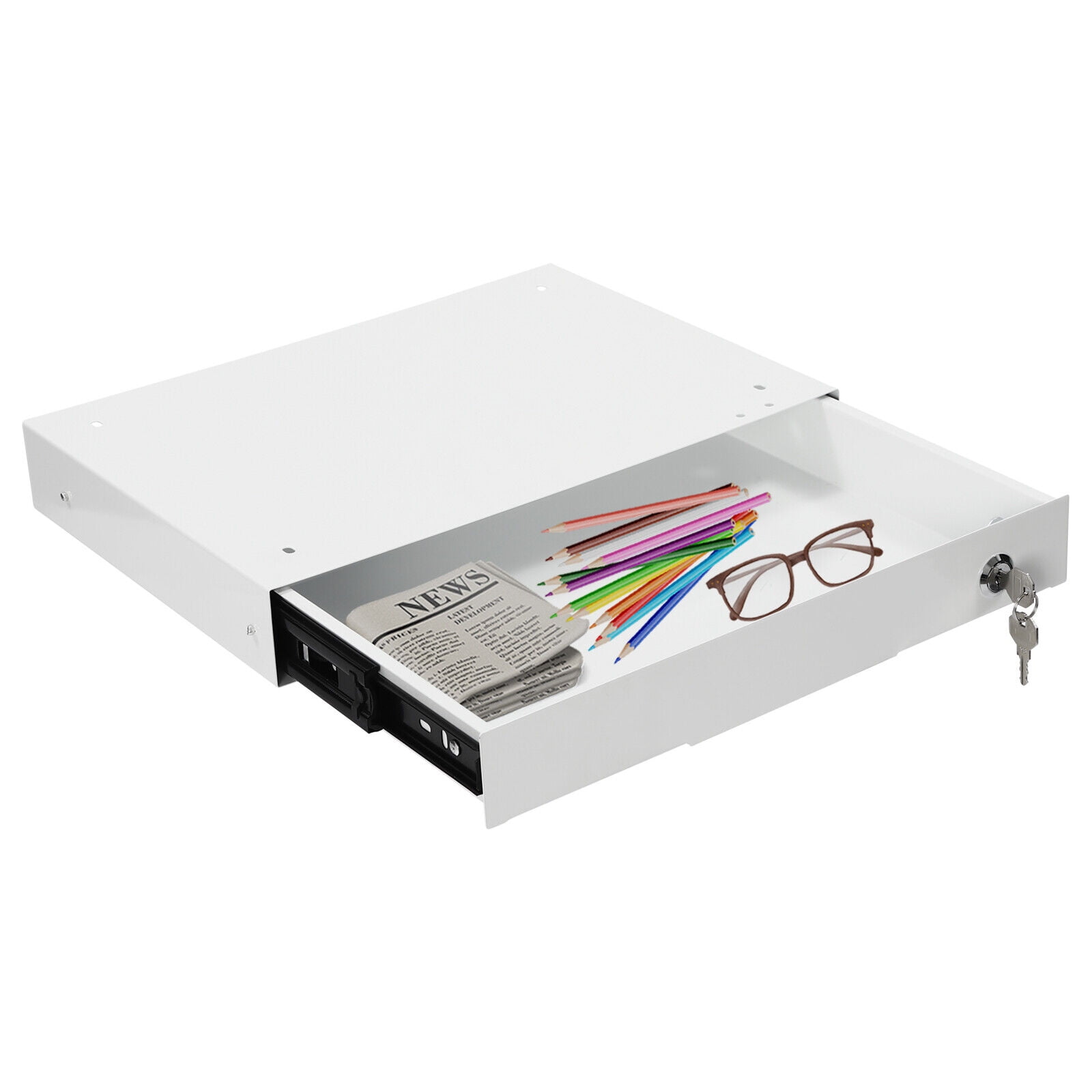 15 Inch Under Desk Mounted Sliding Pull-out Drawer With Keys For Office ...