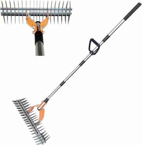 15 Inch thatch rake for lawns Heavy Duty Thatching Rake Long Handle ...