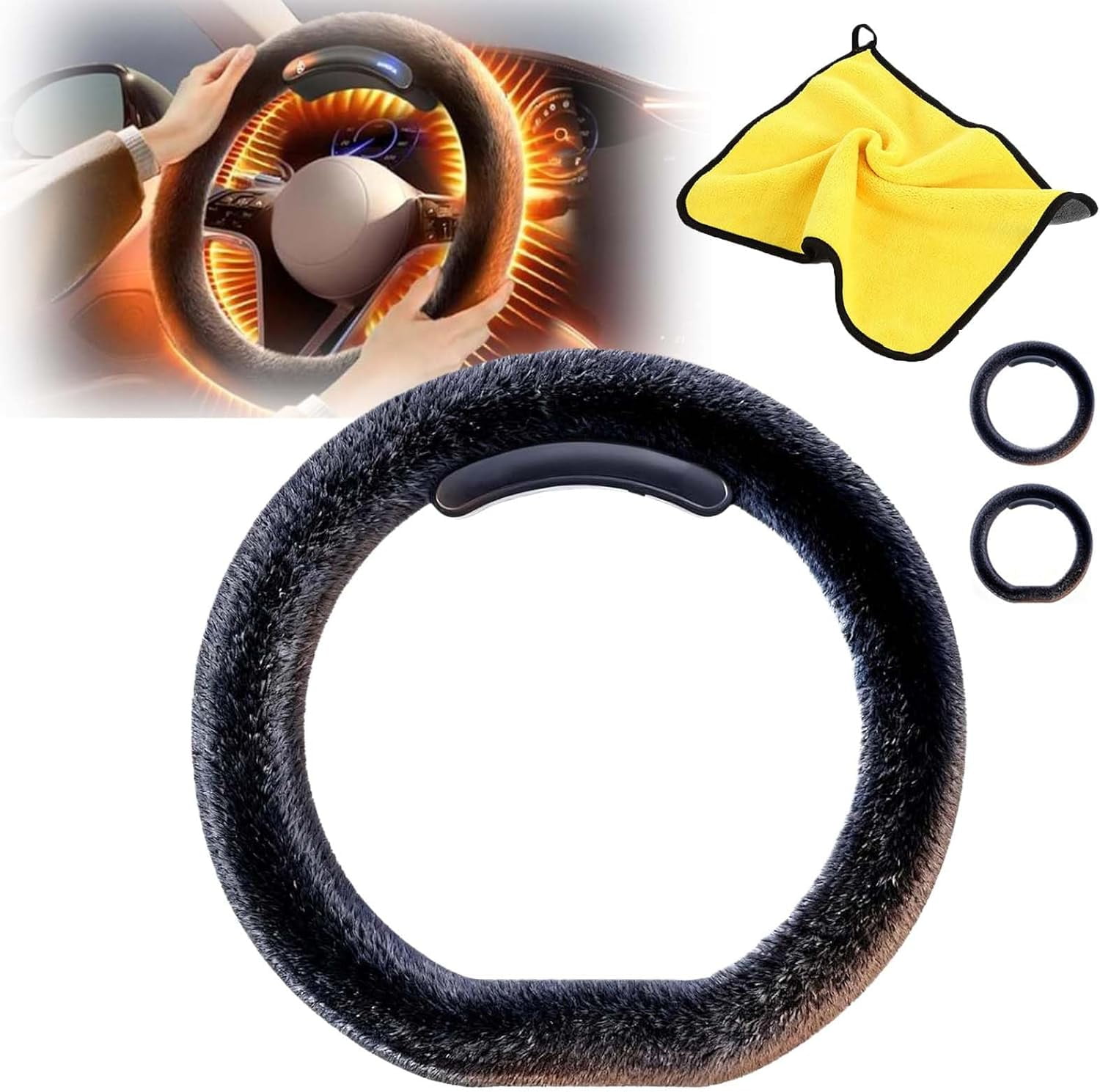 15 InchHeated Steering Wheel Cover Wireless, Wireless Heated Steering ...