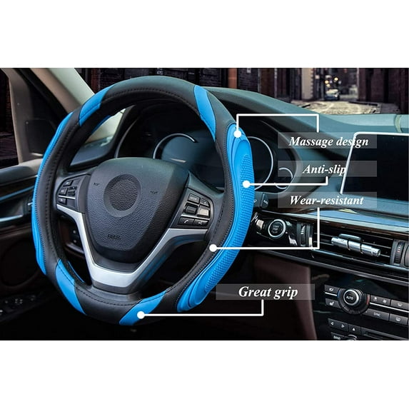 15 Inches Leather Car Steering Wheel Cover, Anti-slip Breathable Fits ...