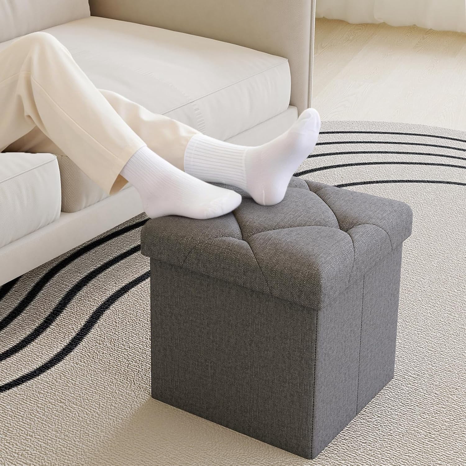 15 Inches Ottoman with Storage, Folding Storage Ottoman Bench Set ...