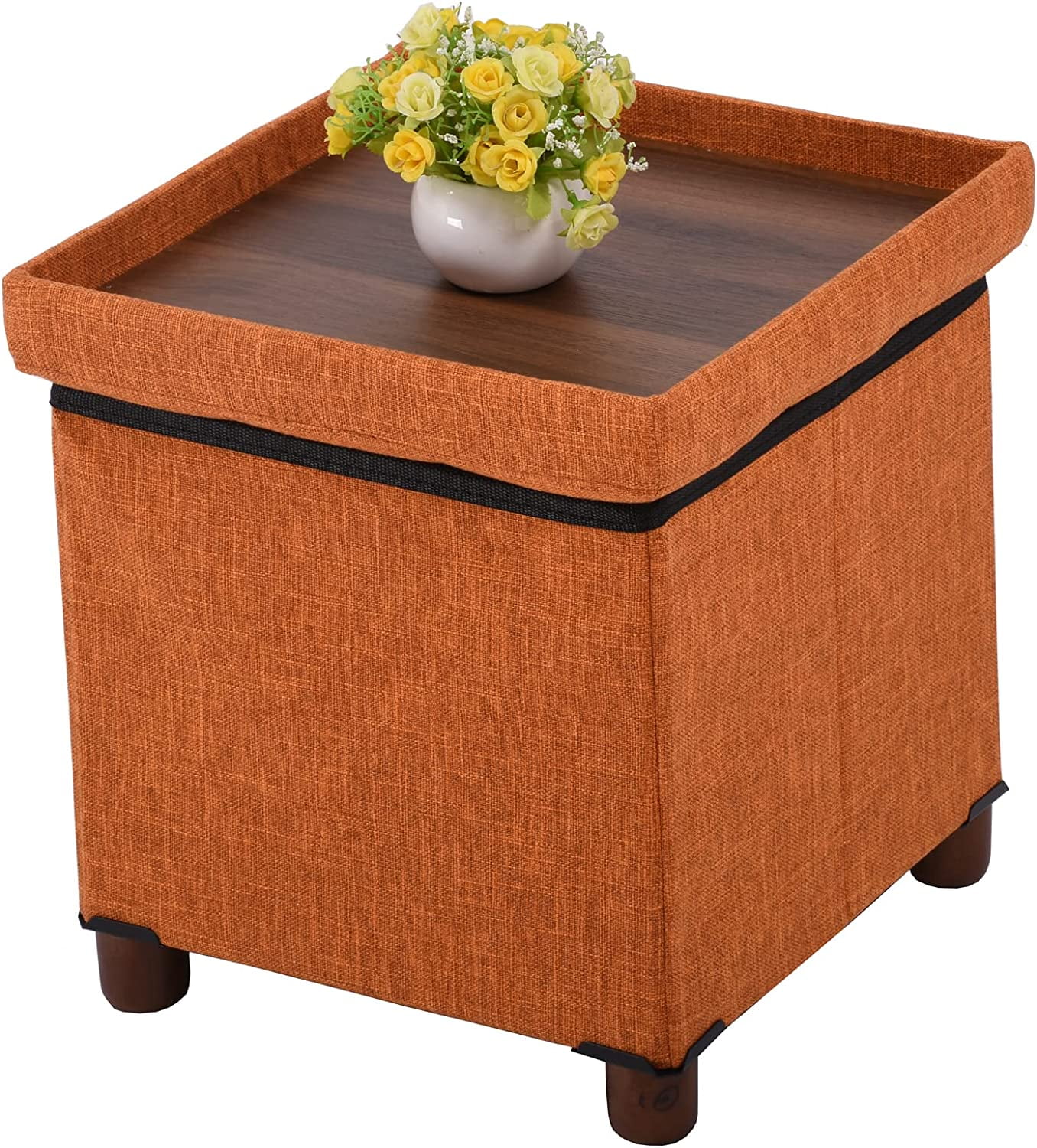 15 Inches Storage Ottoman with Wooden Legs, Cube Foot Rest Stool/Square ...