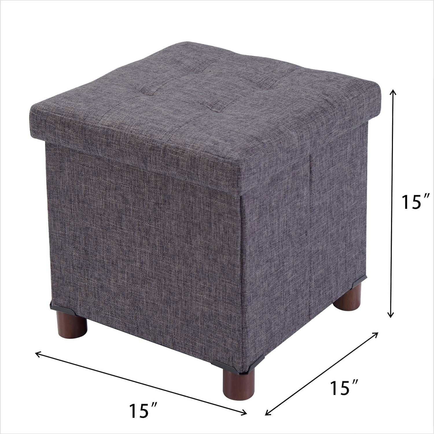 15 Inches Storage Ottoman with Wooden Legs Cube Foot Rest Stool, Square ...