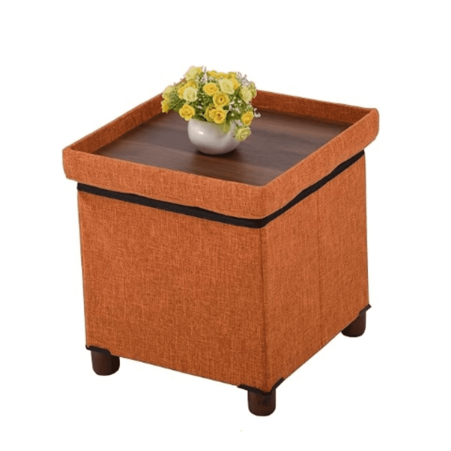 15 Inches Storage Ottoman with Wooden Legs Cube Foot Rest Stool, Square ...