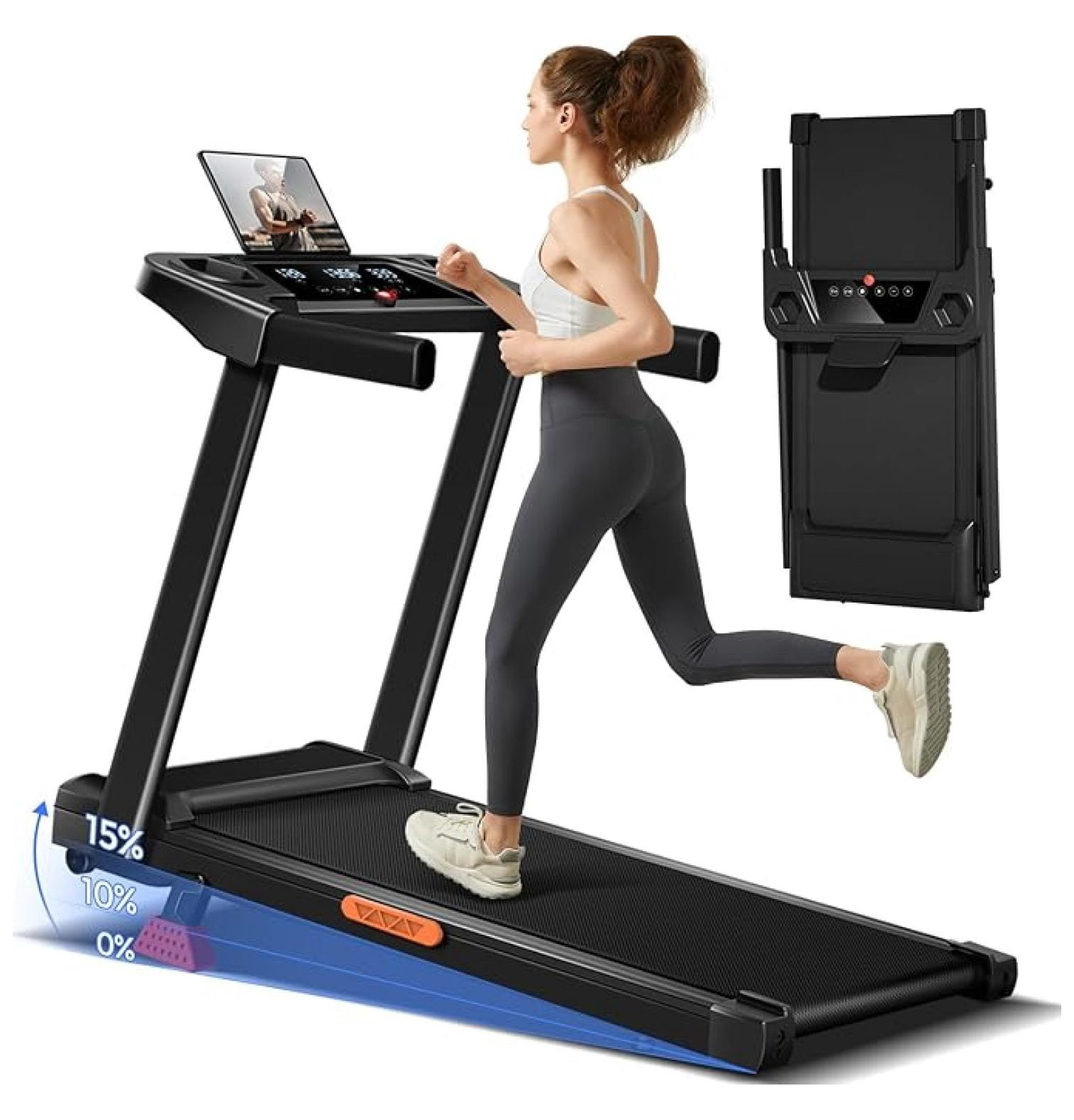 15% Incline Treadmill with Handles, 3-in-1 Foldable Walking Pad - 300 ...