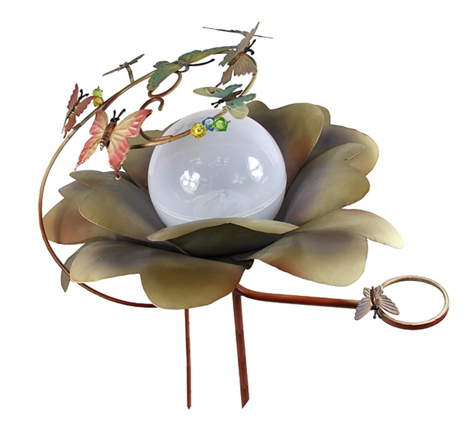 15" LED Lighted Color Changing Solar Powered Green Flower Garden Lawn ...