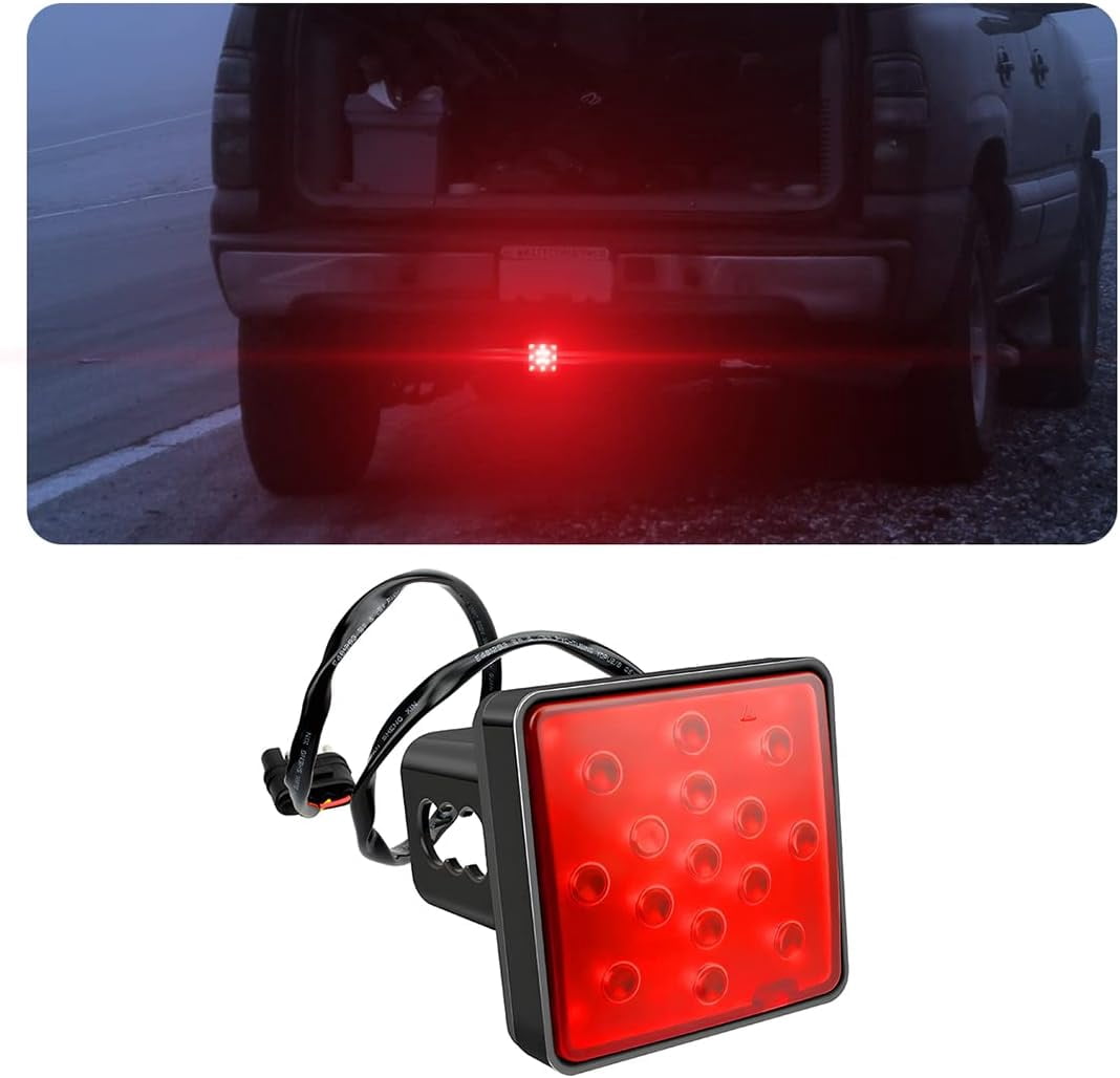 15 LED Red Lens Brake Light Trailer Hitch Cover, Universal Fit 2 ...