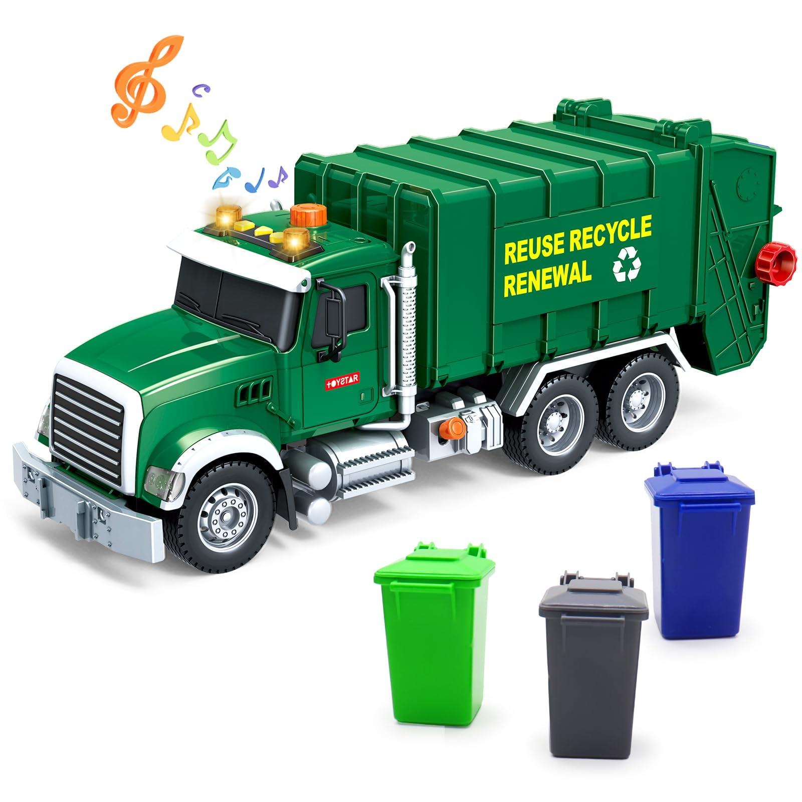 15" Large Garbage Truck Toy, Friction Powered Garbage Recycling Truck ...