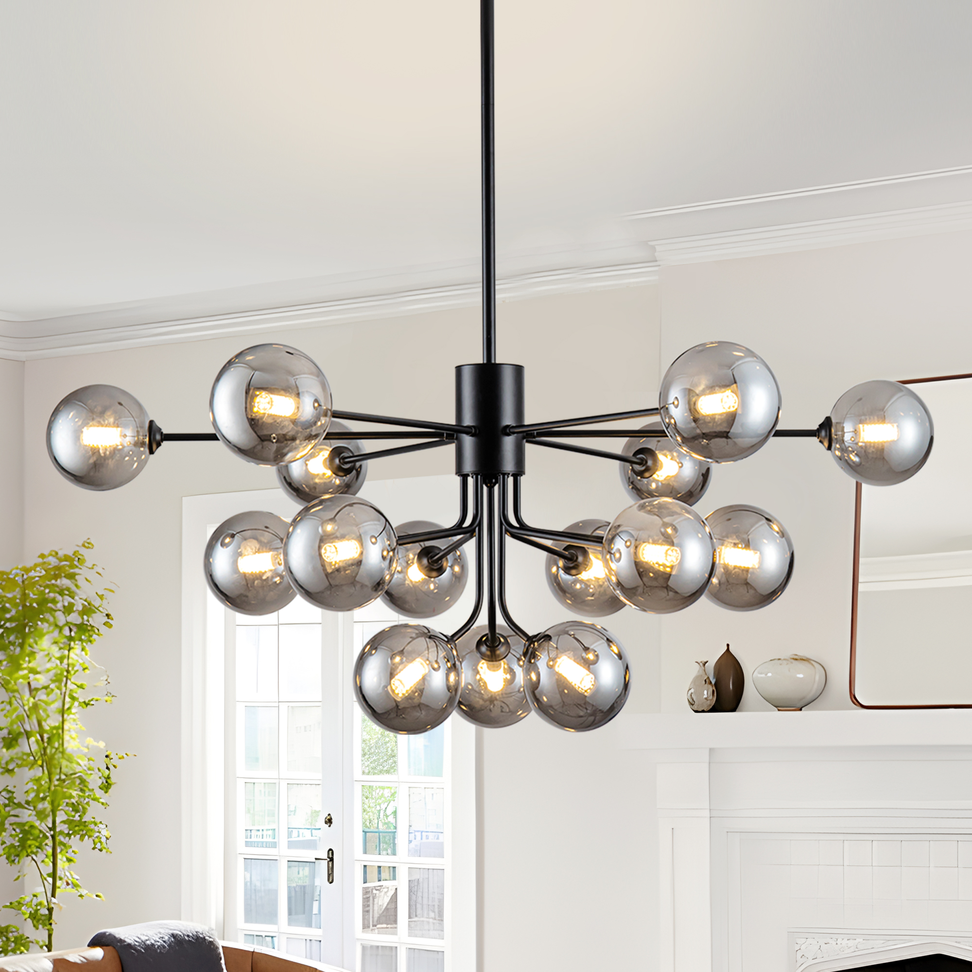 Kaisite 8-Light Modern Sputnik Chandeliers Mid Century Adjustable Black ...