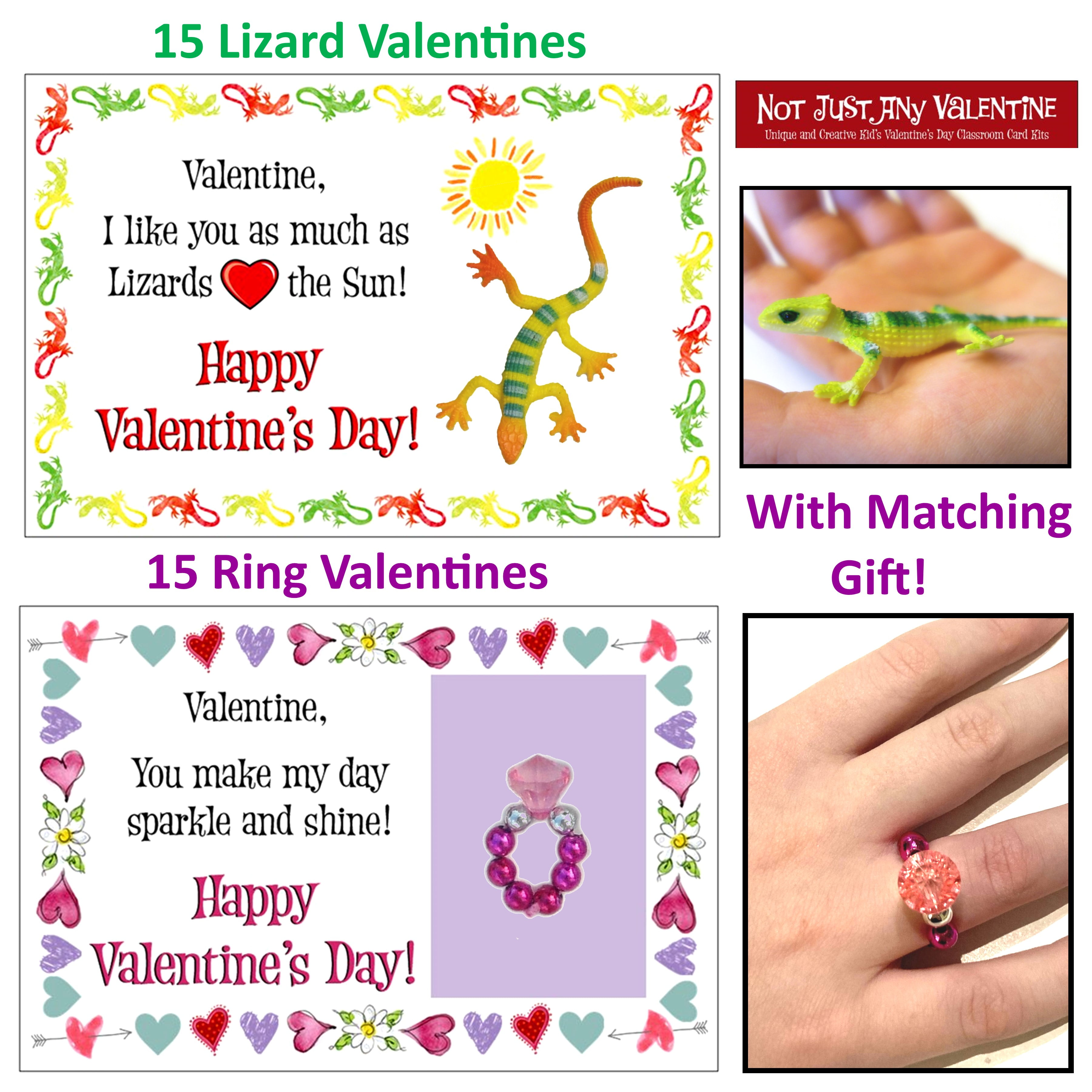 15 Lizards & 15 Rings - Classroom Kids Valentines with Toy (Instead of ...