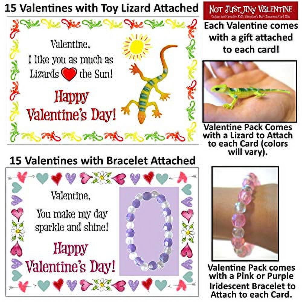 15 Lizards & 15 Bracelet Classroom Valentines with Toy (Instead of ...