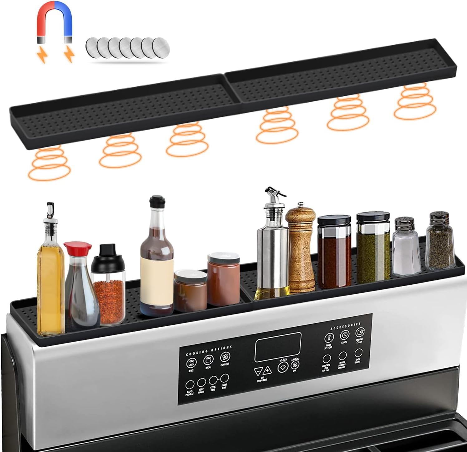 15" Magnetic Stove Top Shelf Spice Rack Storage, Silicone Top Heat ...