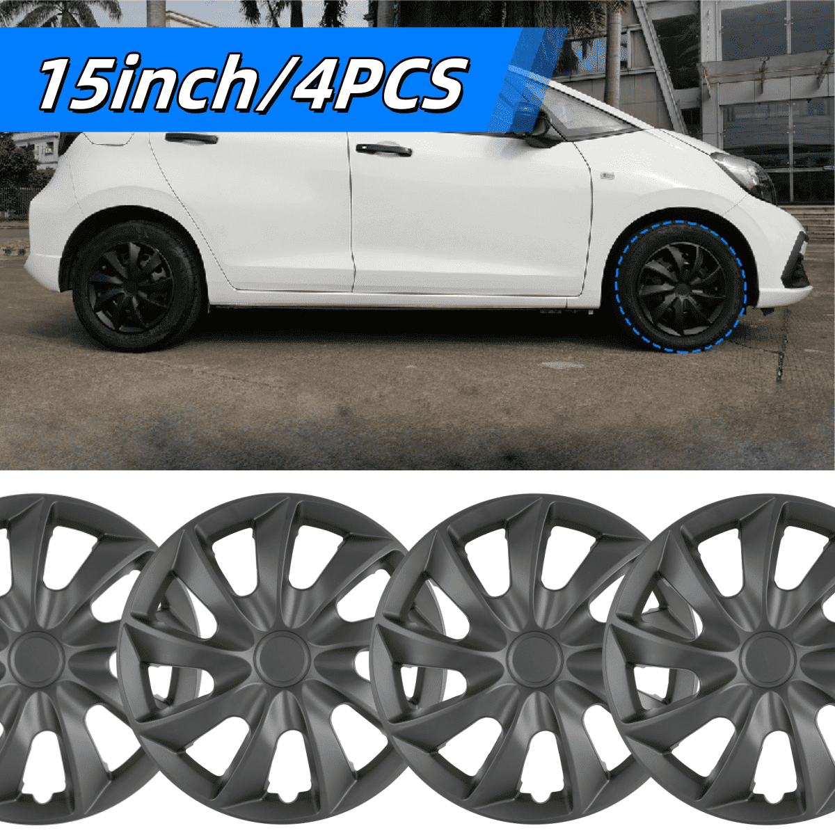 15" Matte Black Painted Hubcaps/Wheel Covers for Most Cars,Set Of 4 ...