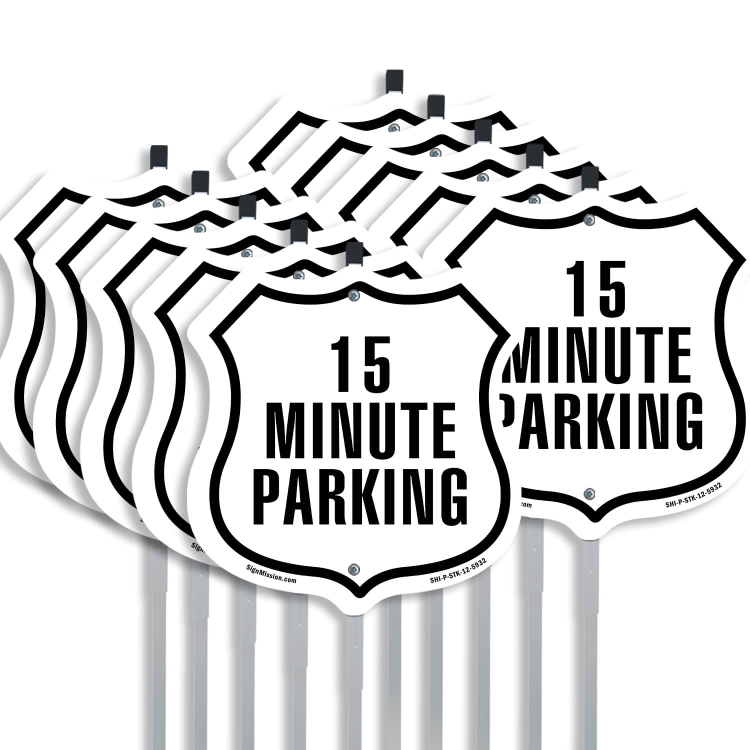 15 Minute Parking (10 Pack) 12 inch X 12 inch Shield Shaped Commercial ...