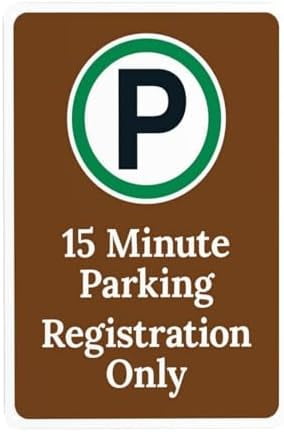 15 Minute Parking Registration Only Warning Sign, Rules Security Metal ...