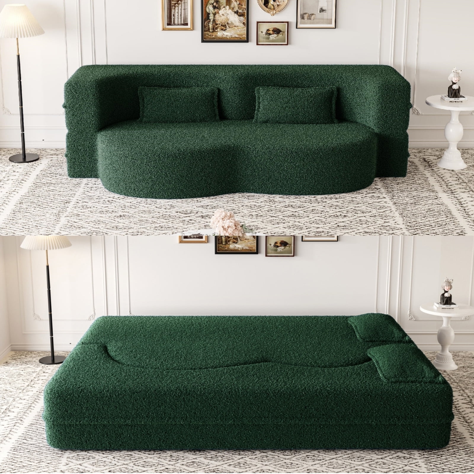 15"Modular Floor Sofa Bed, Full Size Folding Couch with 2 Pillows, No ...
