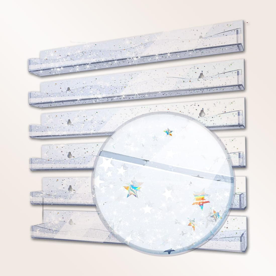 15" Nail Polish Rack Wall Mounted Shelf with Iridescent Star Shaped ...