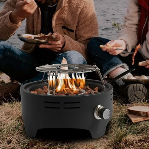 15" Outdoor Portable Propane Fire Pit, Camping Gas Fire Pit with Cooking Grill Grate, Quick ...