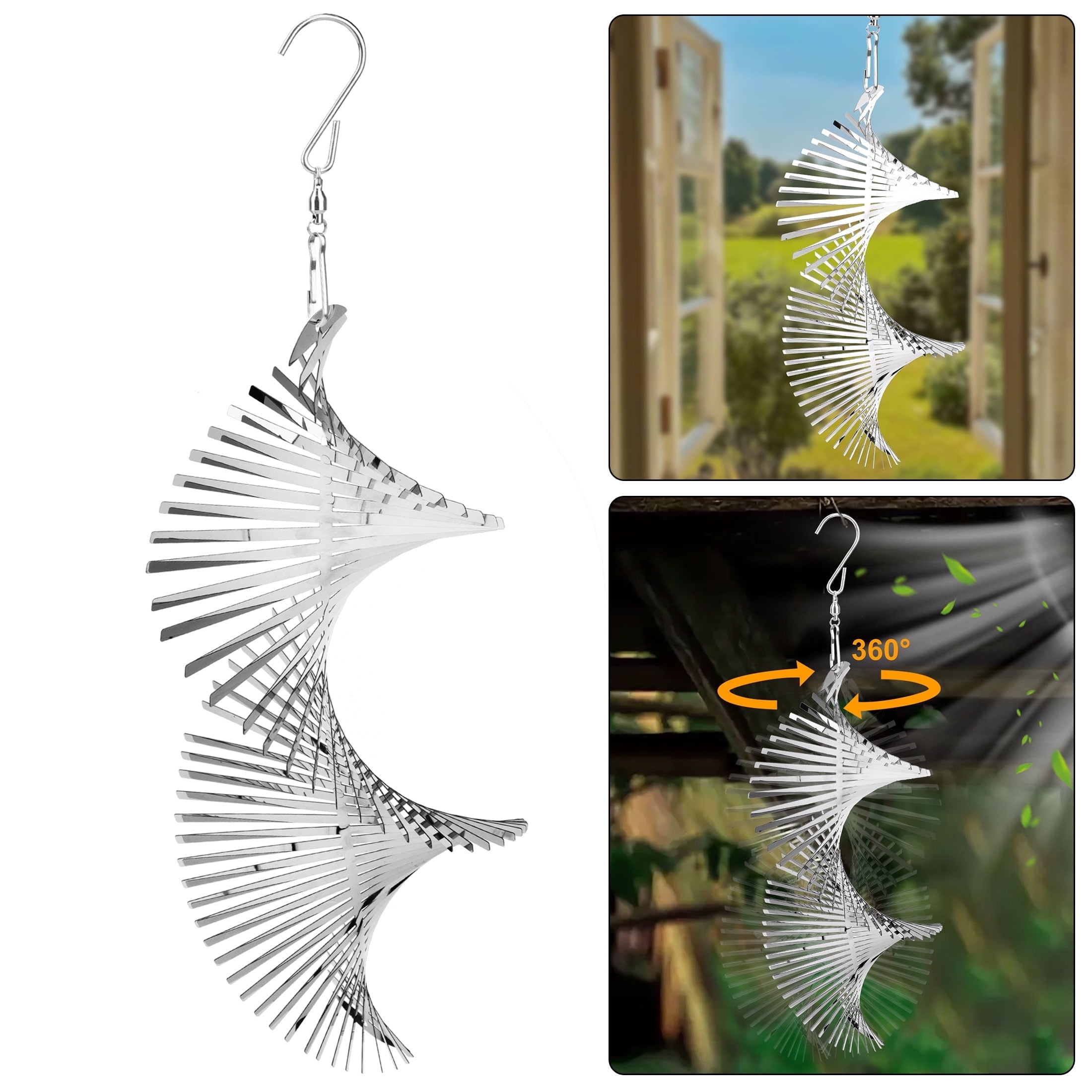 15'' Outdoor Wind Chimes, EEEkit 3D Metal Helix Spinners Wind Bell for ...