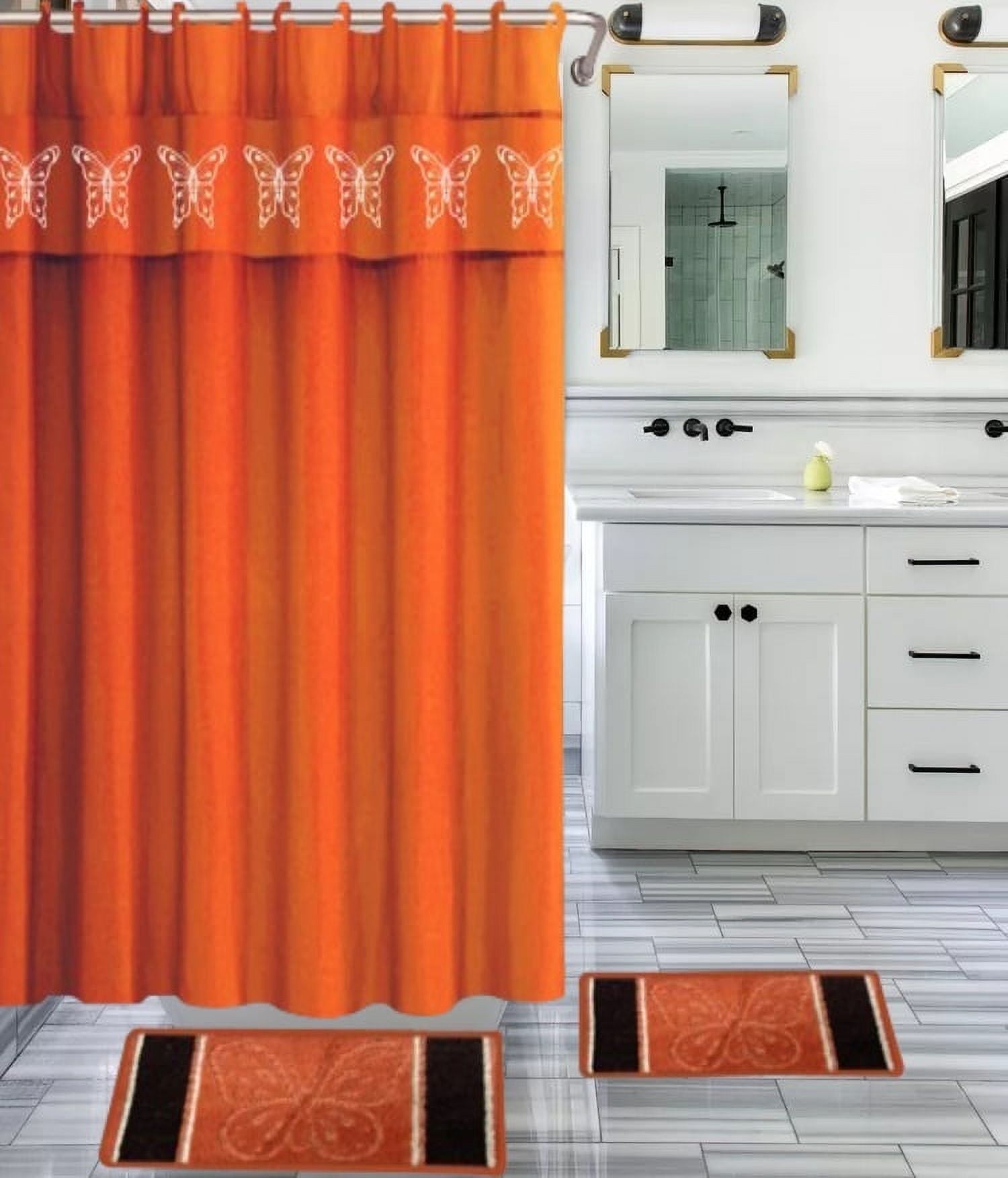 15-PC Butterfly Orange High Quality Jacquard Bathroom Bath Mat Set ...