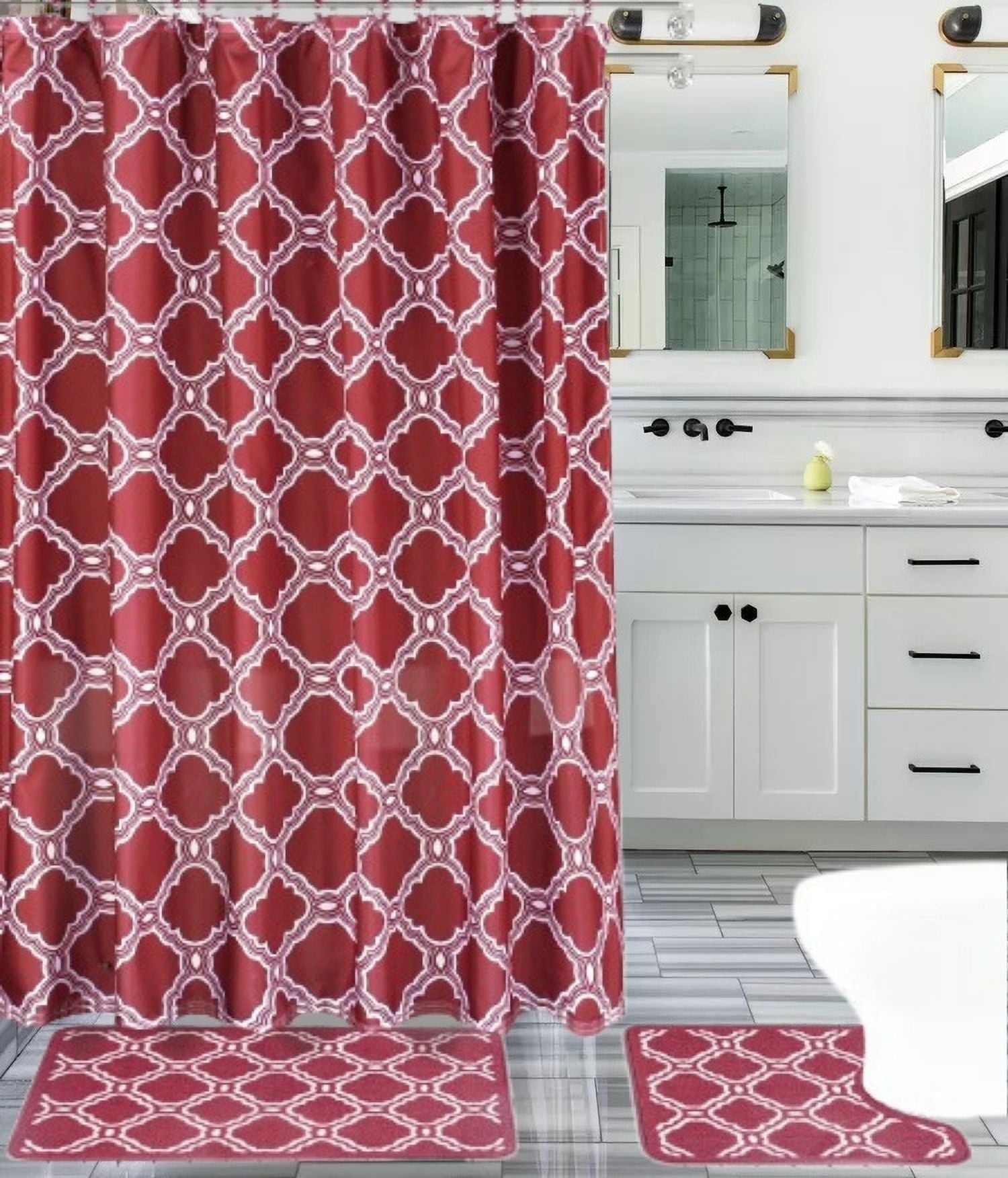 15-PC Fresco Burgundy High Quality Jacquard Bathroom Bath Rug Set ...