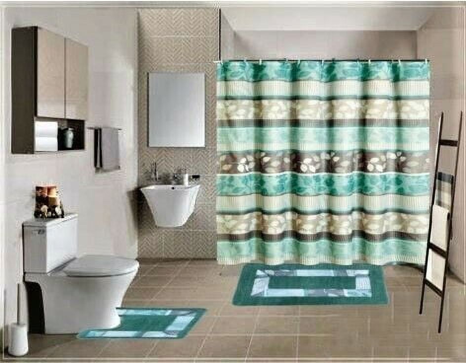 15-PC Zen Mint High Quality Jacquard Bathroom Bath Rug Set Washable Anti Slip Rug 17"x28 ...