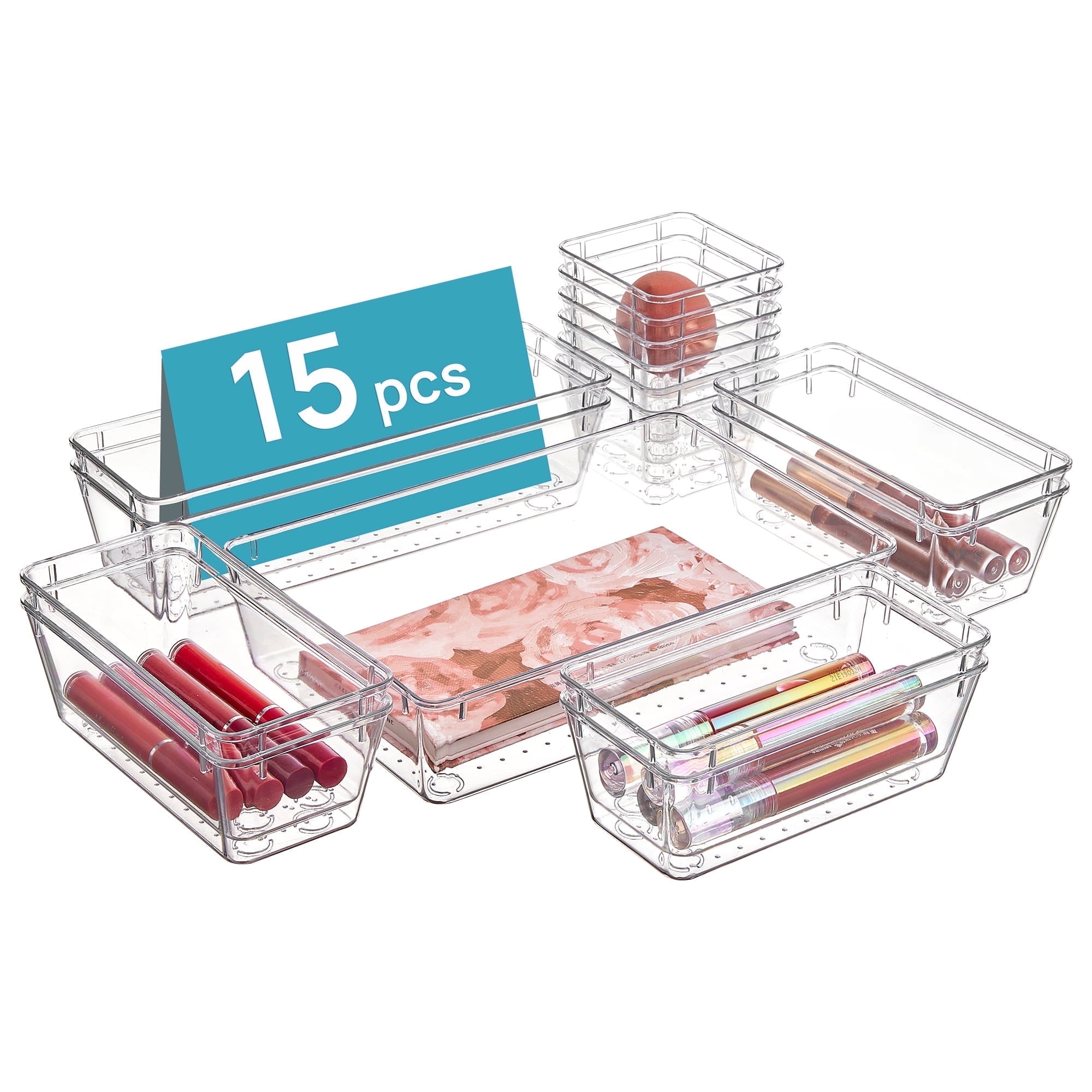 Vtopmart 15 PCS Clear Plastic Drawer Organizers Set, 4 Sizes, Durable ...