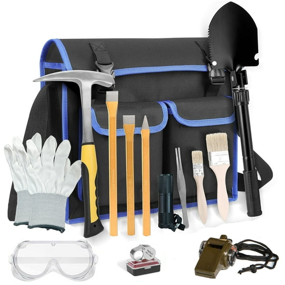 15 PCS Geology Rock Pick Hammer Kit for Rock Hounding,33 oz Hammer with ...