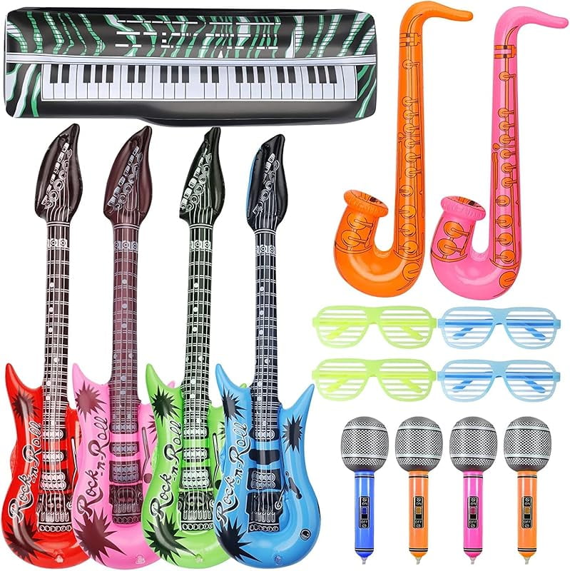15 PCS Inflatable Guitar Musical Instrument Balloons 70s 80s 90s Party ...