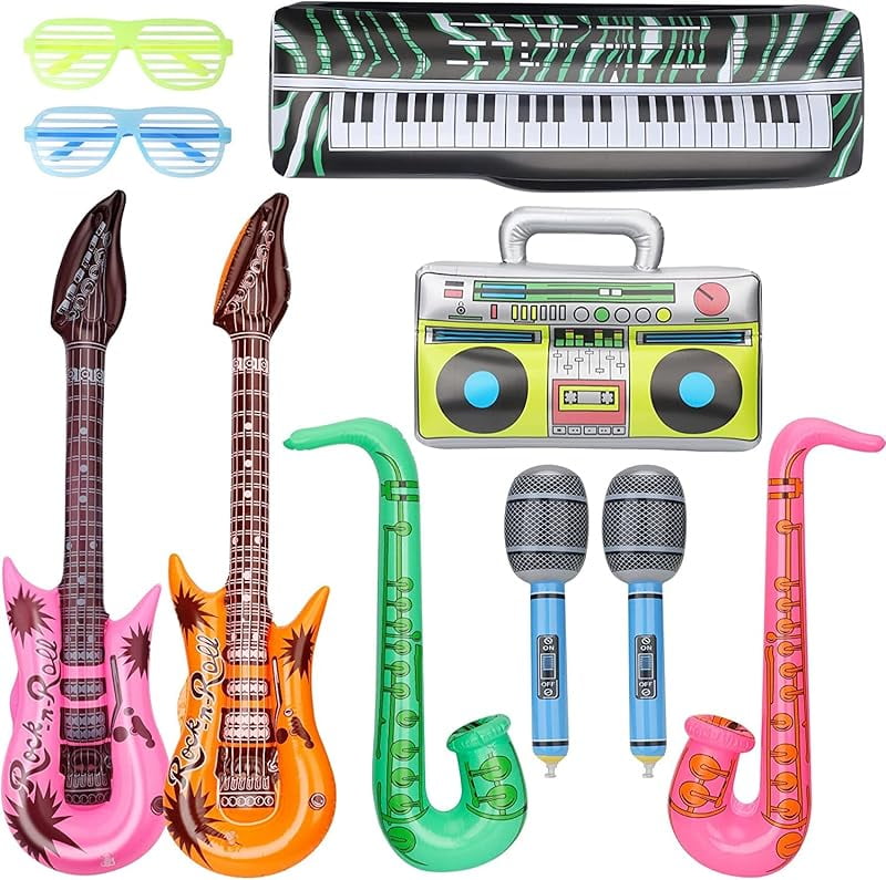 15 PCS Inflatable Guitar Musical Instrument Balloons 70s 80s 90s Party ...