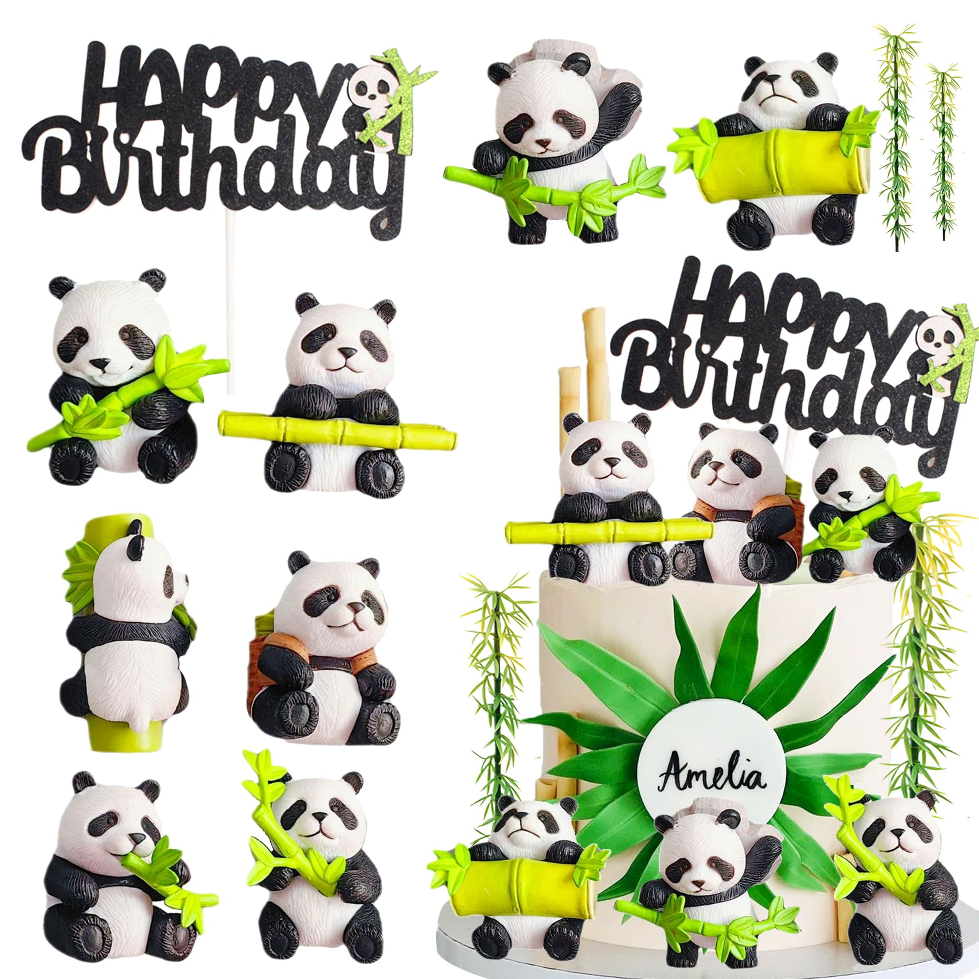 15 PCS Panda Cake Toppers Bamboo RST1 Tree Cake Toppers Panda Birthday ...