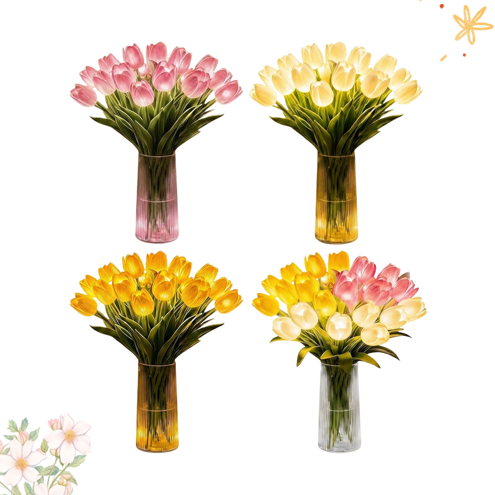 15 PCS Radiant Romantic Tulip Light,Warm & Soft Lighting,Twinkling ...