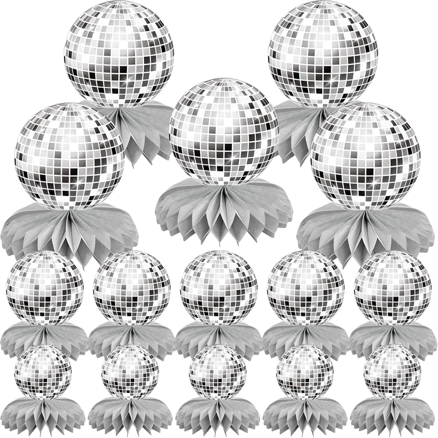 15 PCS Silver Disco Theme Honeycomb Centerpieces Disco Ball Party ...