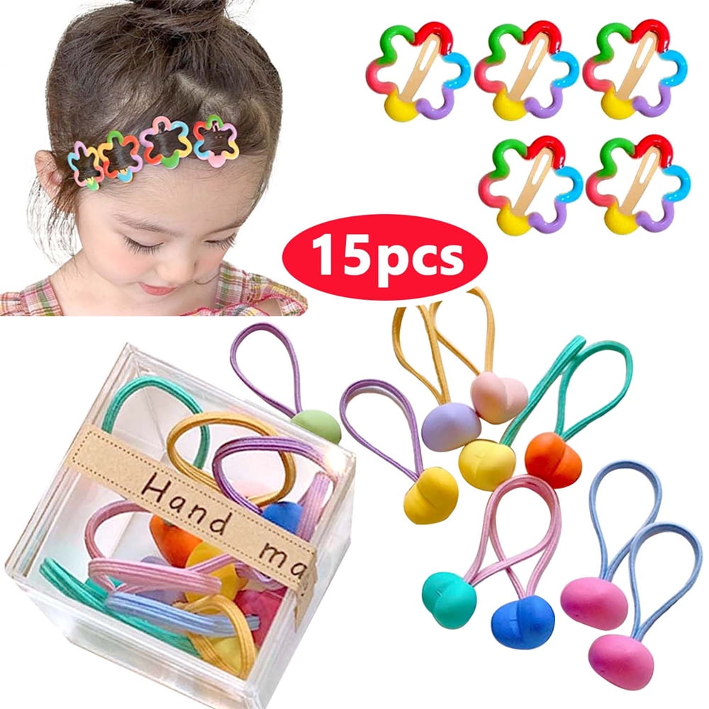 15 PCS Toddler Hair Accessories Set - Flower Clips, Love Hair Balls ...