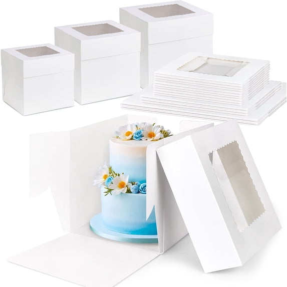 15 PCS White Tall Cake Boxes with Window 3 Sizes 12x12x12 10x10x10 ...