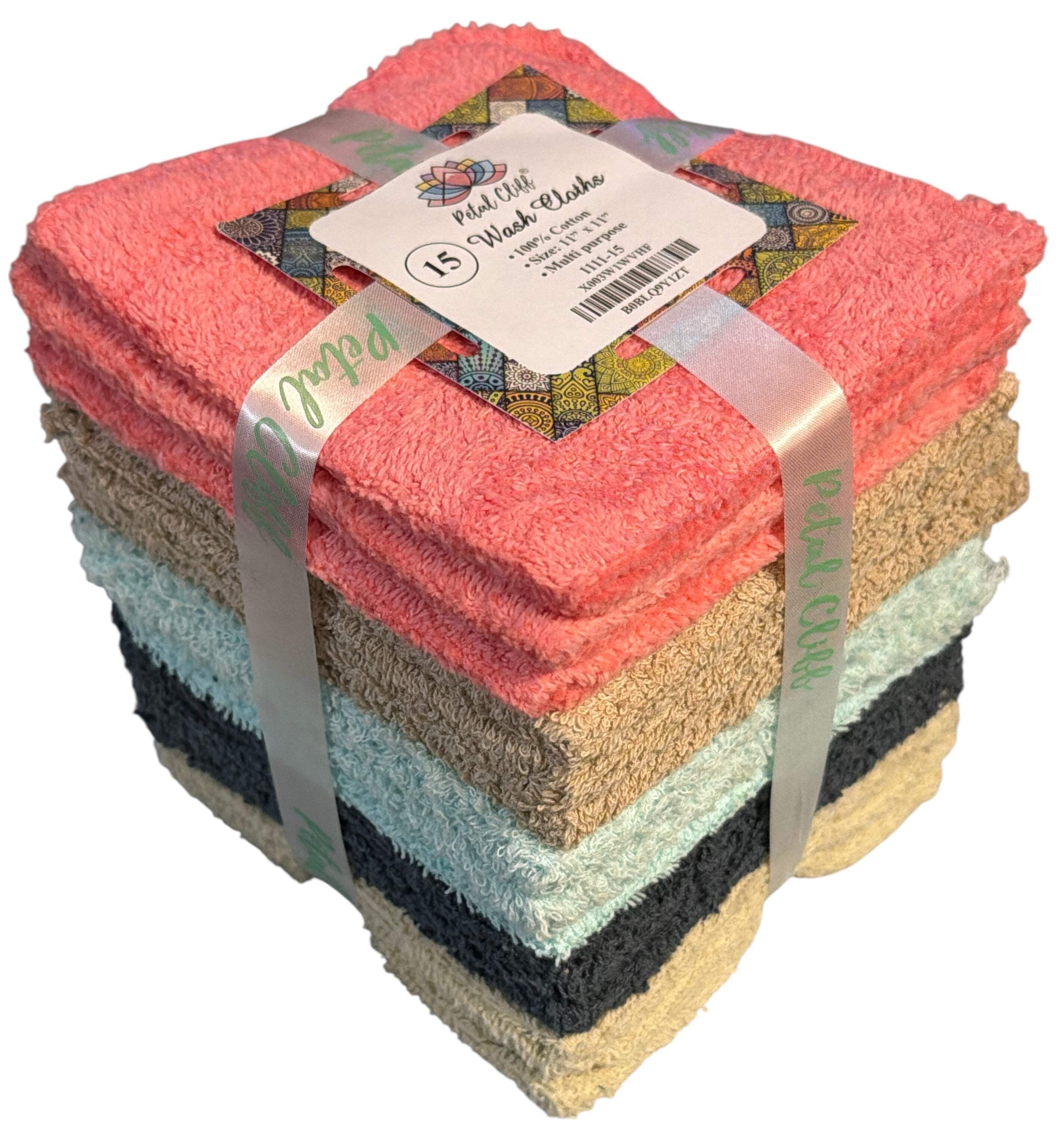 15 Pack, 100% Cotton Wash Cloth, Wash Rags Pack, Extra Soft, Highly ...