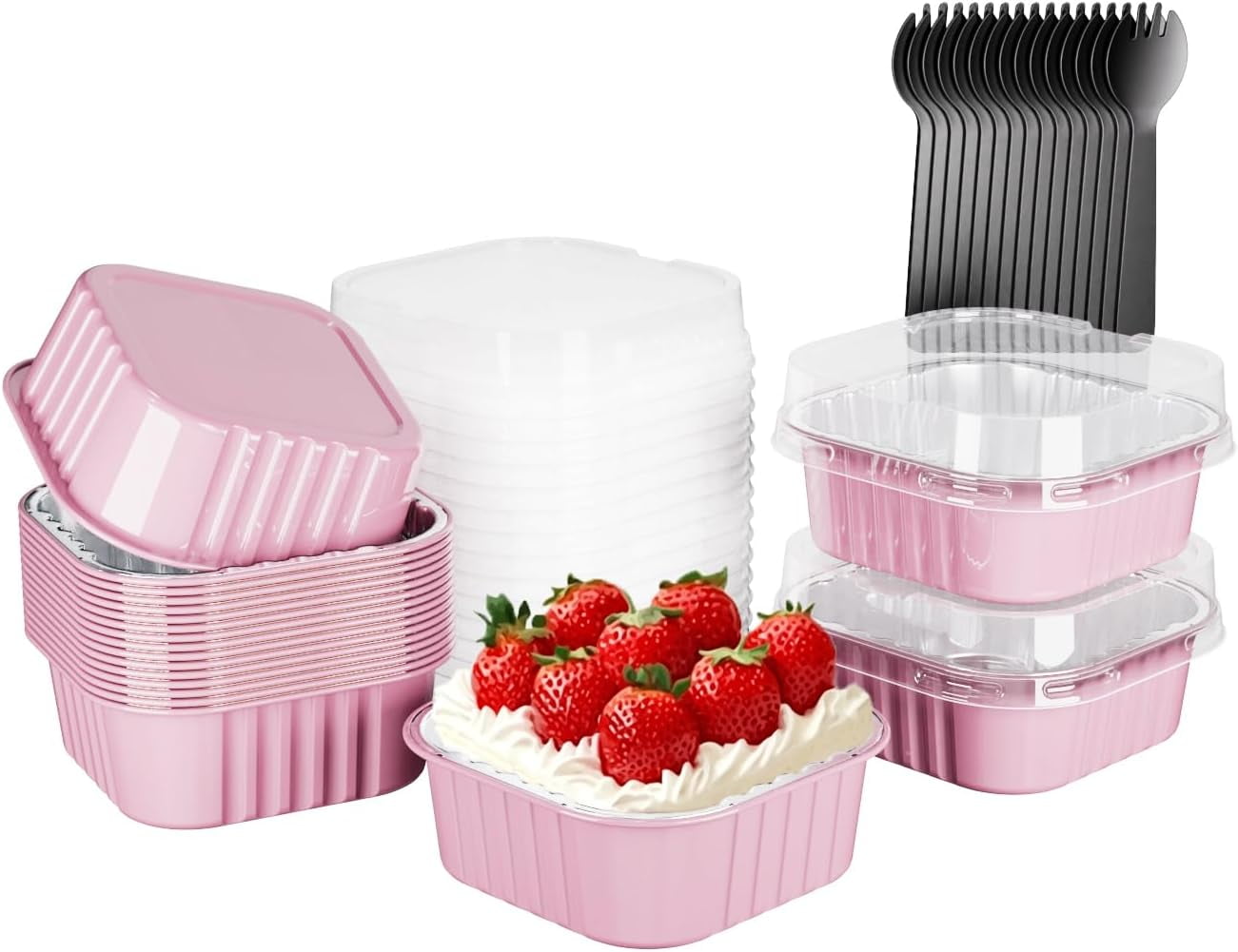 15-Pack 10oz Pink Square Mini Cake Pans - Aluminum Foil, With Lids ...