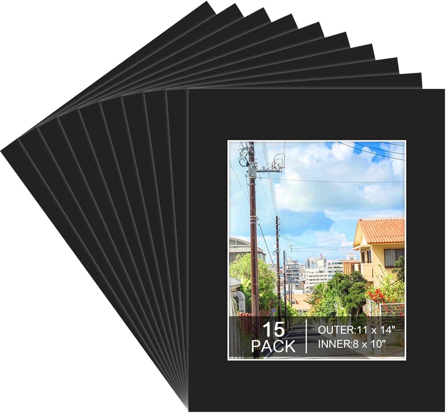 15 Pack 11x14 Black Picture Mats, Frame Mattes for 8 x10 Pictures ...