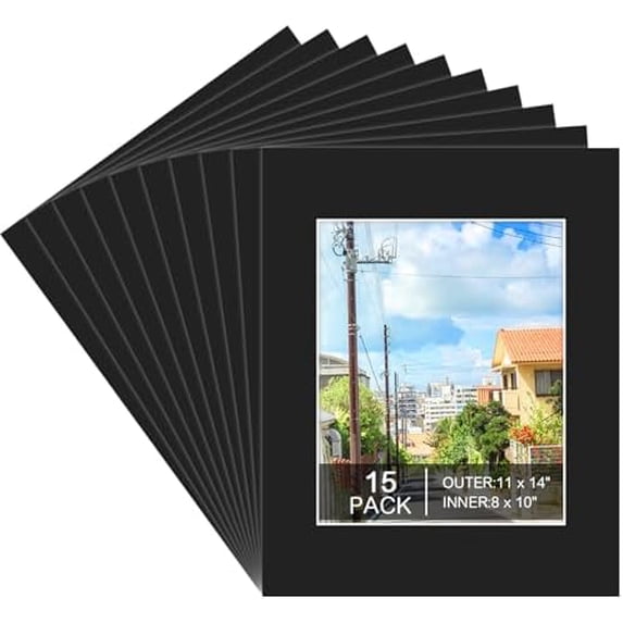 15 Pack 11x14 Black Picture Mats, Frame Mattes for 8 x10 Pictures ...