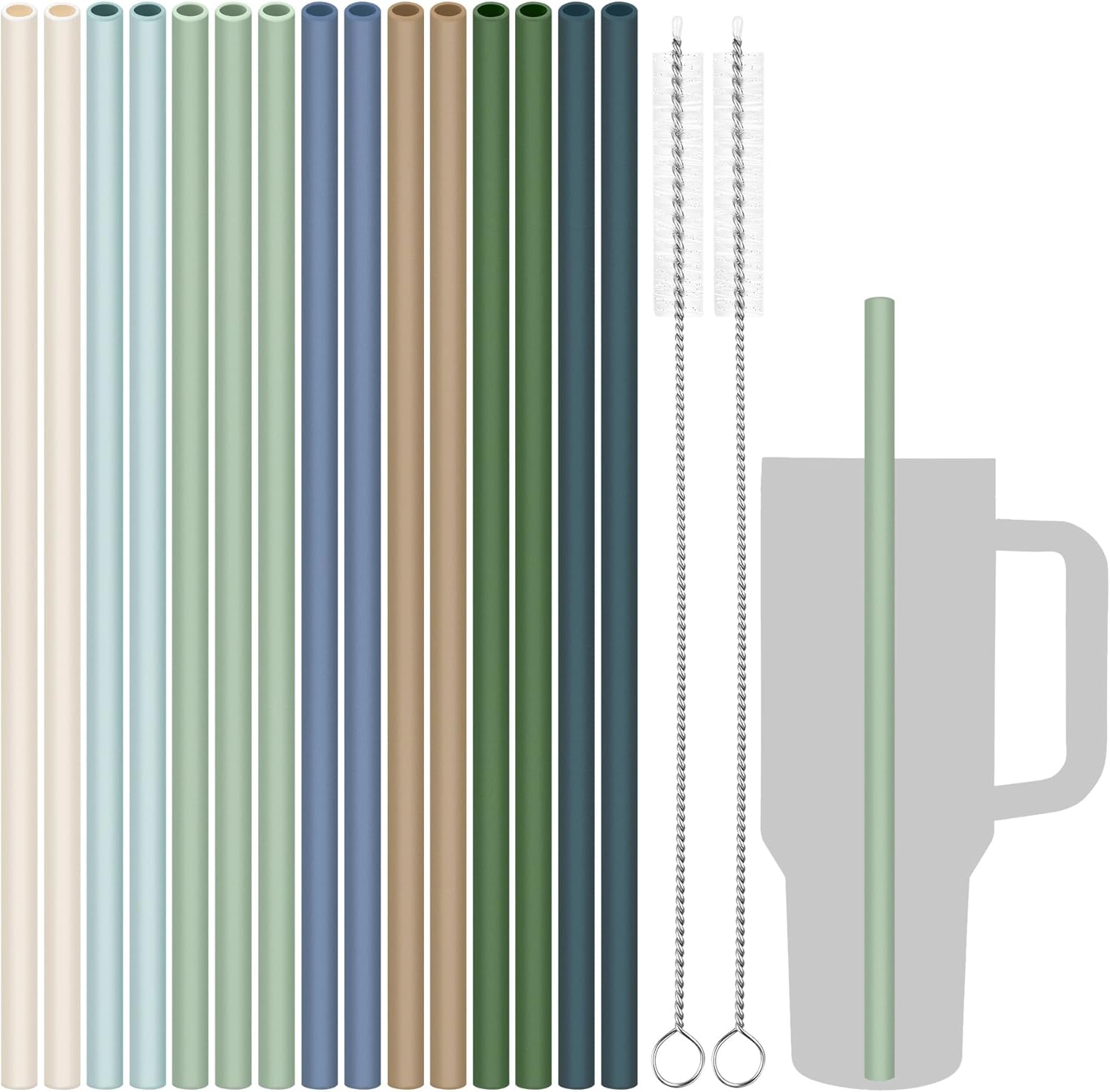 15-Pack 12" Reusable Silicone Drinking Straws Fit for Stanley Tumblers ...