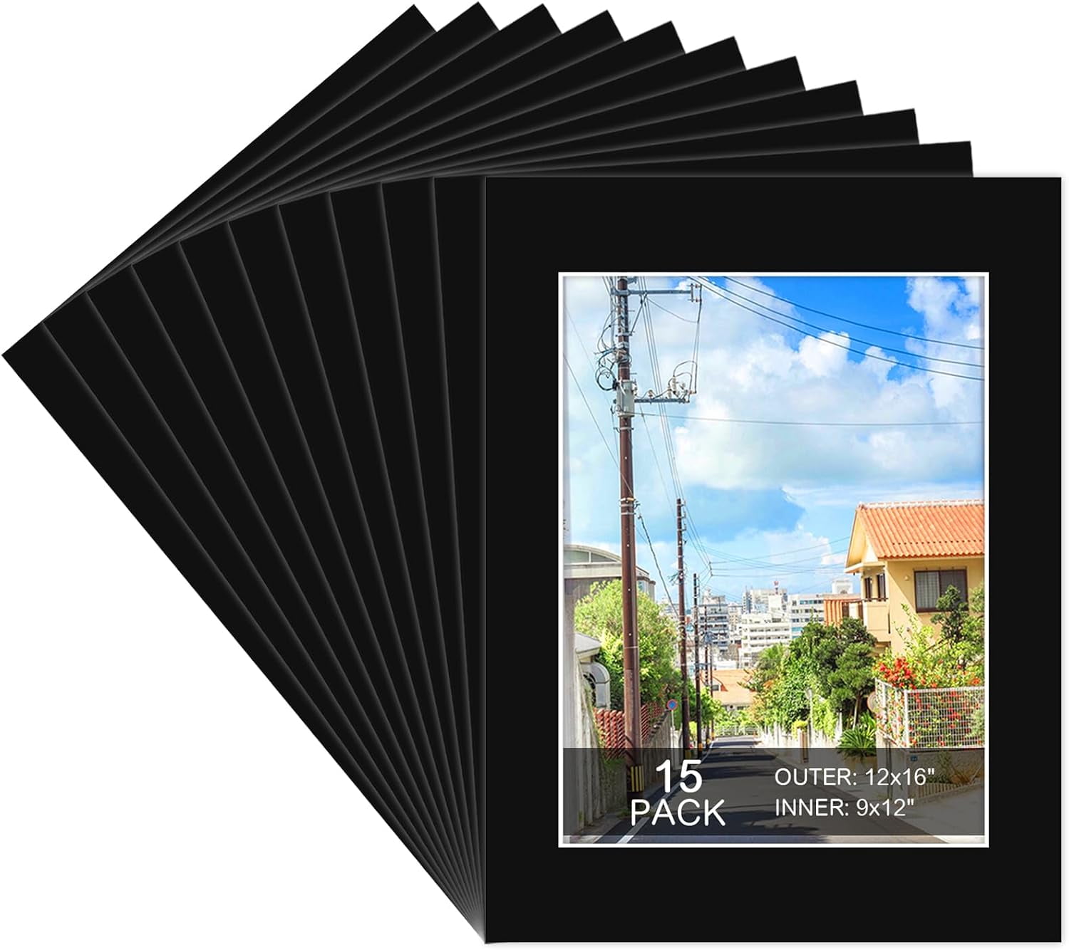 15 Pack 12x16 Black Picture Mats, Frame Mattes for 9x12 Pictures ...