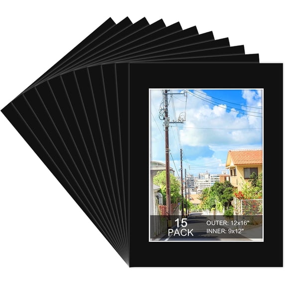 15 Pack 12x16 Black Picture Mats, Frame Mattes for 9x12 Pictures ...