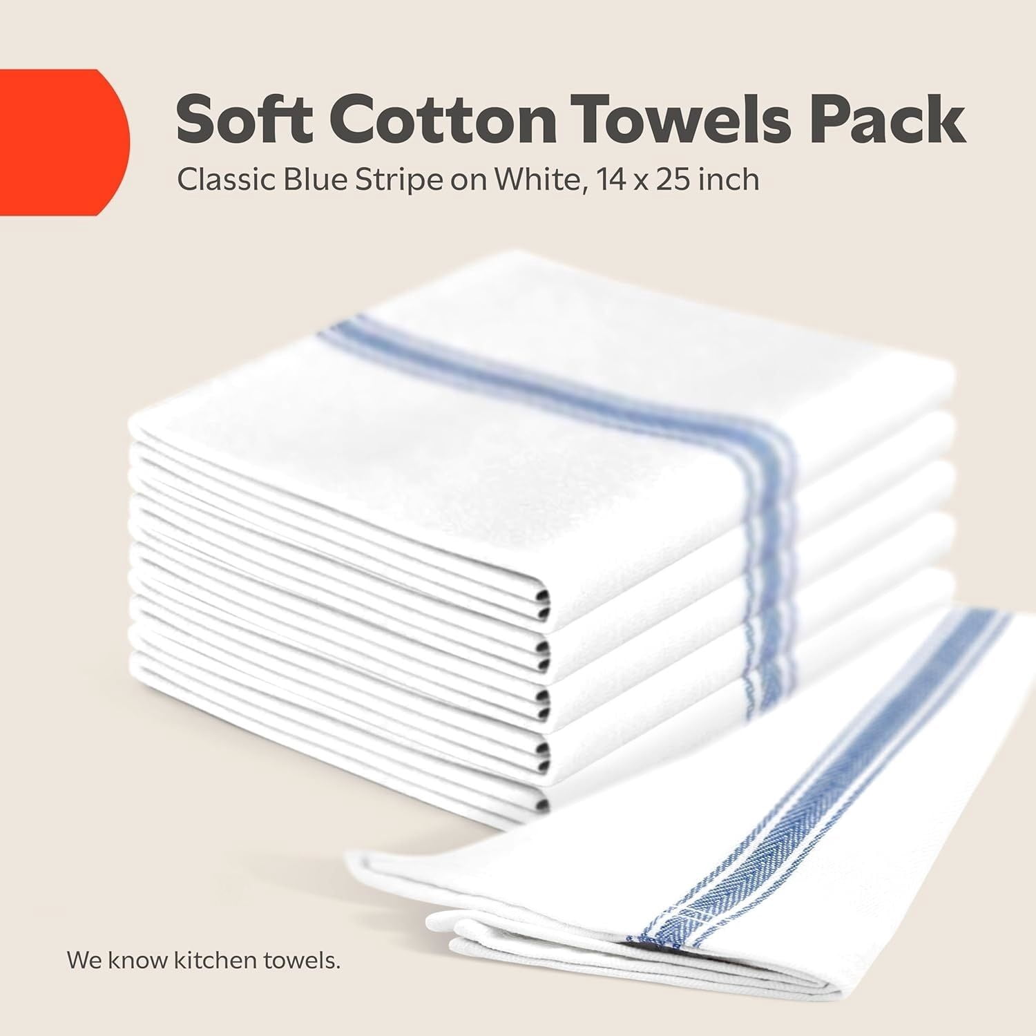 15 Pack - 14" by 25" - Cotton Kitchen Towels - Reusable Bulk Cleaning ...